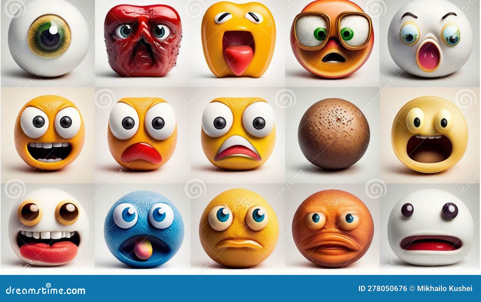 A Set of Different Types of Emojis in 3D Stock Illustration ...
