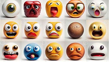 A Set of Different Types of Emojis in 3D Stock Illustration ...