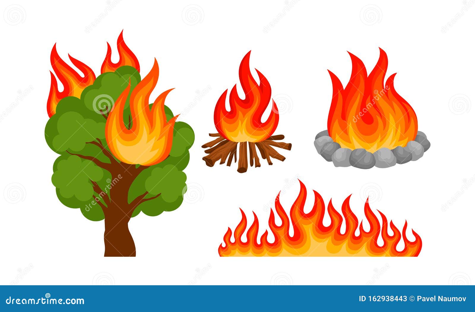 Set of Different Types of Fires. Vector Illustration on a White ...