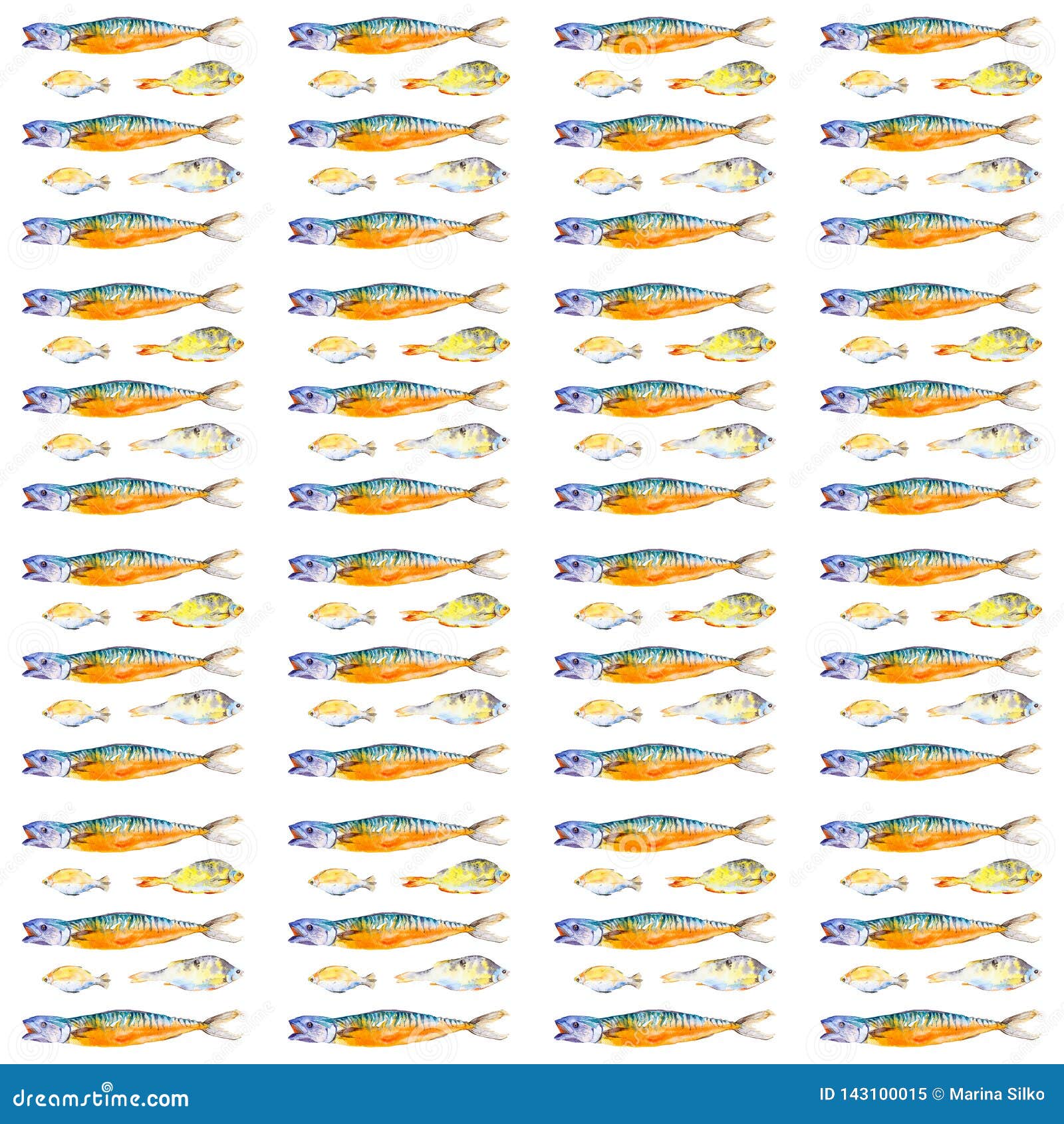 Set of Different Types of Fish. Watercolor Illustration Isolated on ...