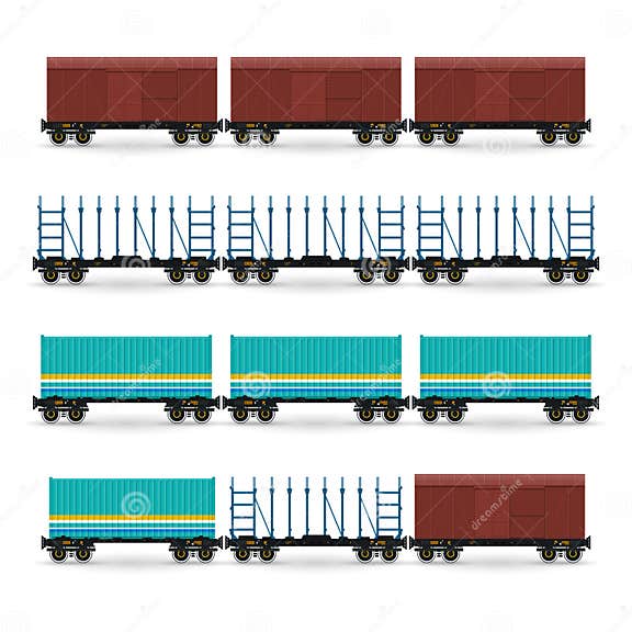 Set of Different Types of Freight Wagon Stock Vector - Illustration of ...