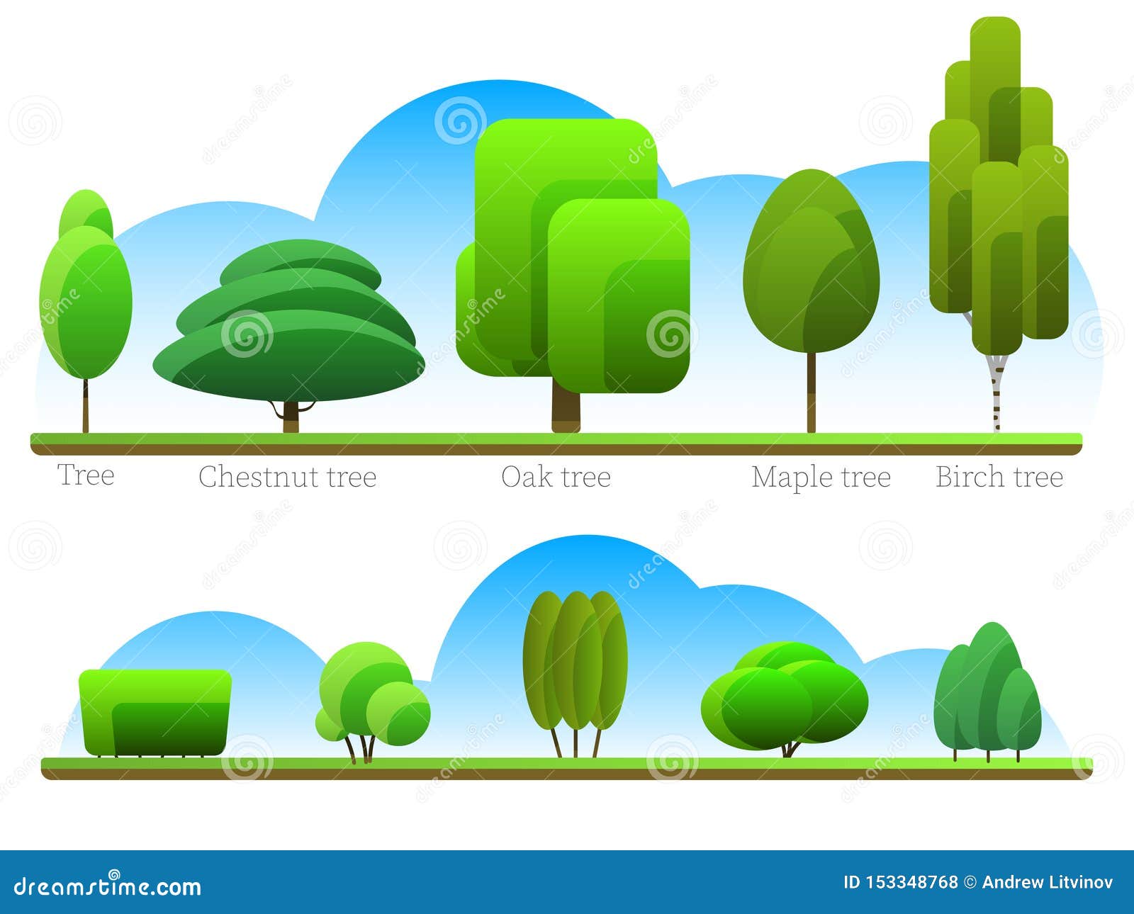 Set of Different Types of Green Trees Stock Illustration - Illustration ...
