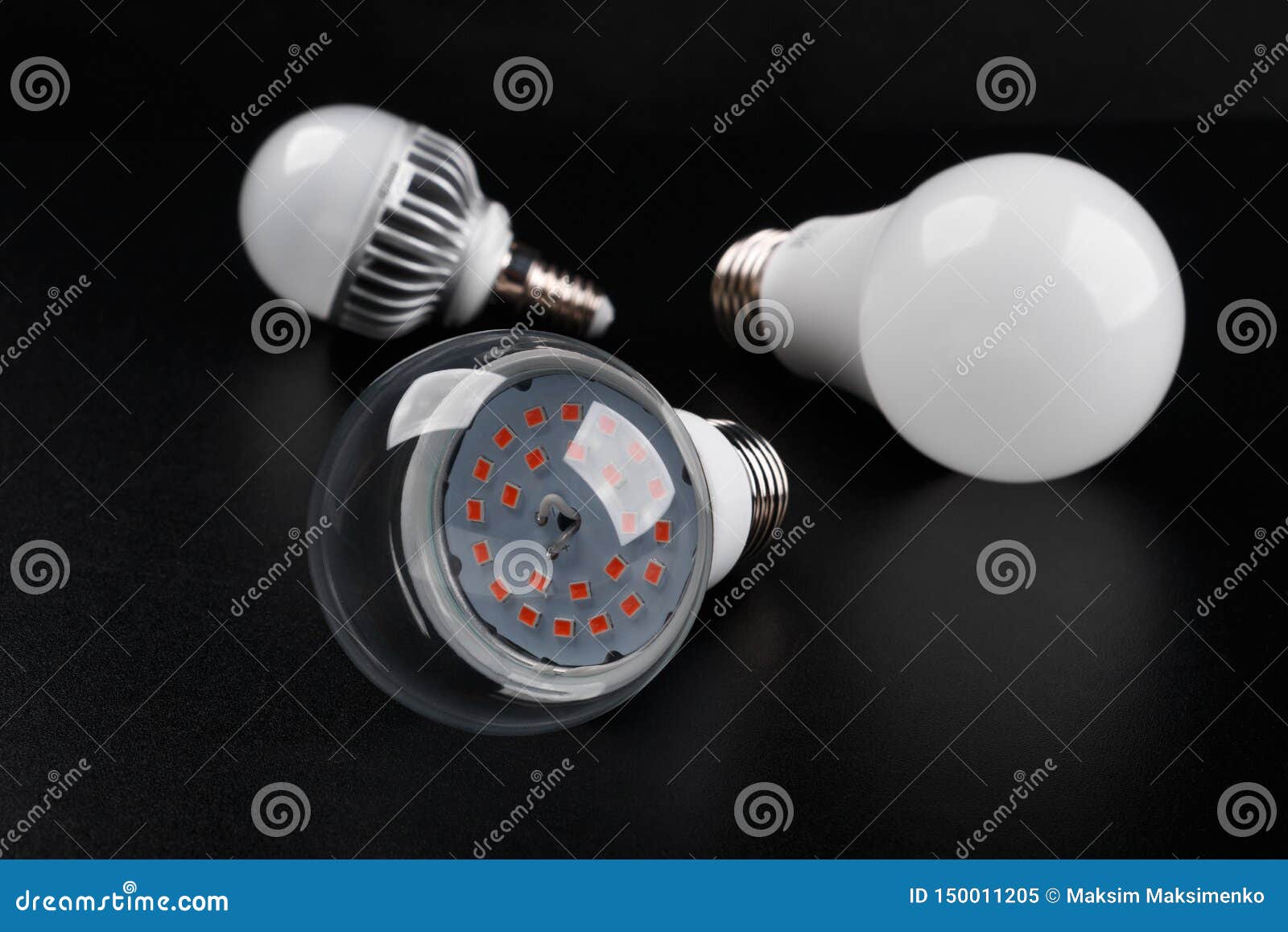 Set with Different Types of LED Bulbs on Black Background Stock Image ...