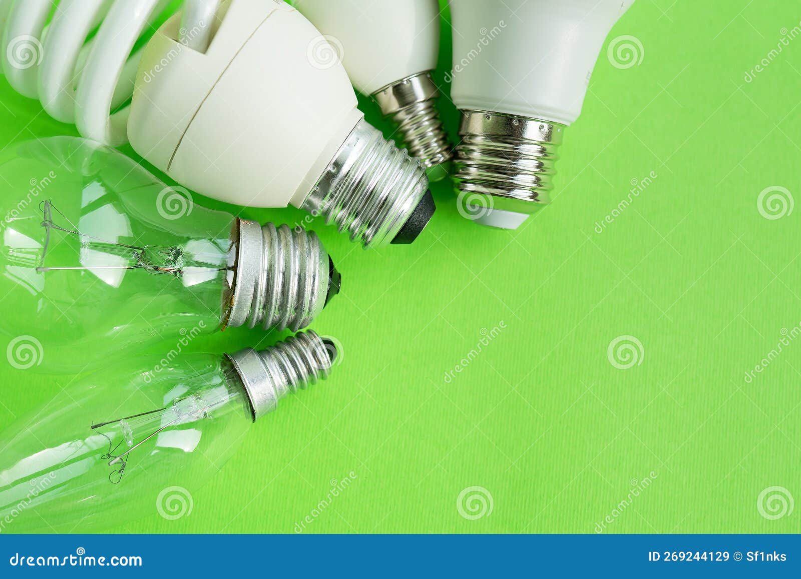 A Set of Different Types of LED Lamps Isolated on a Green Background ...