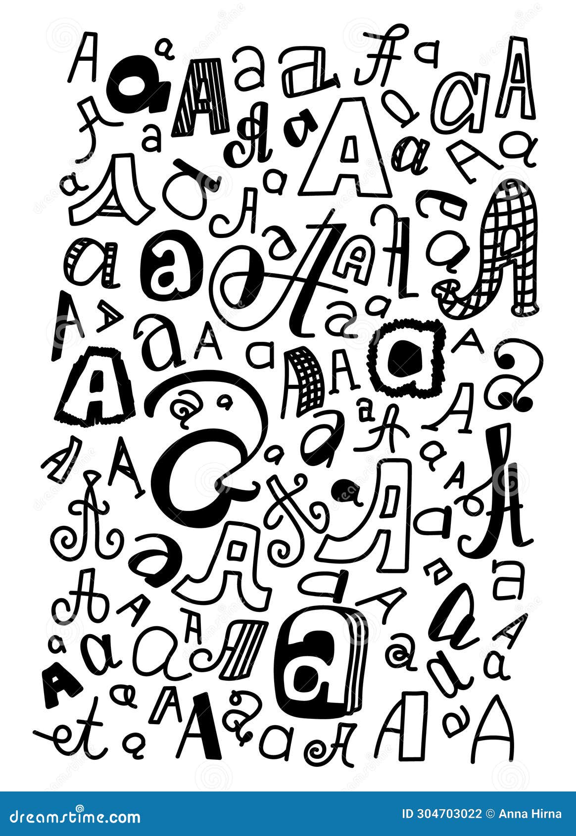 Set of Different Types of Letter a in Doodles Style Stock Illustration ...