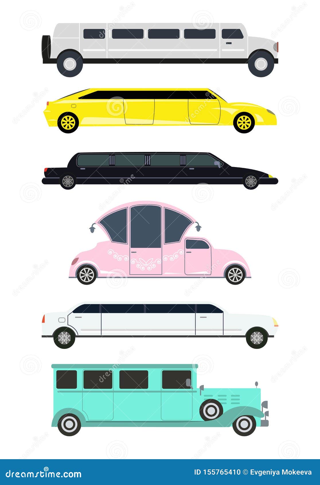Set of Different Types of Limousines Stock Illustration - Illustration ...