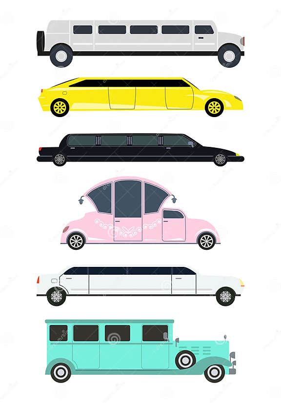 Set of Different Types of Limousines Stock Illustration - Illustration ...
