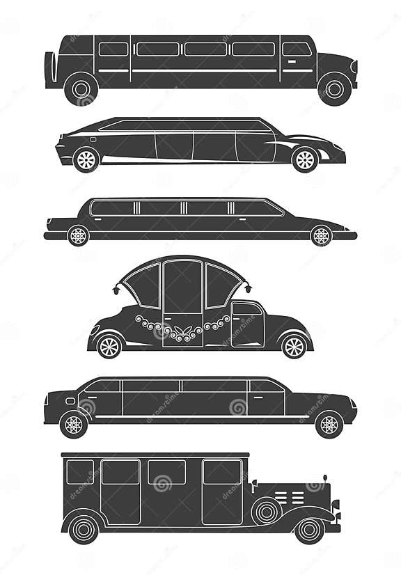 Set of Different Types of Limousines Stock Illustration - Illustration ...