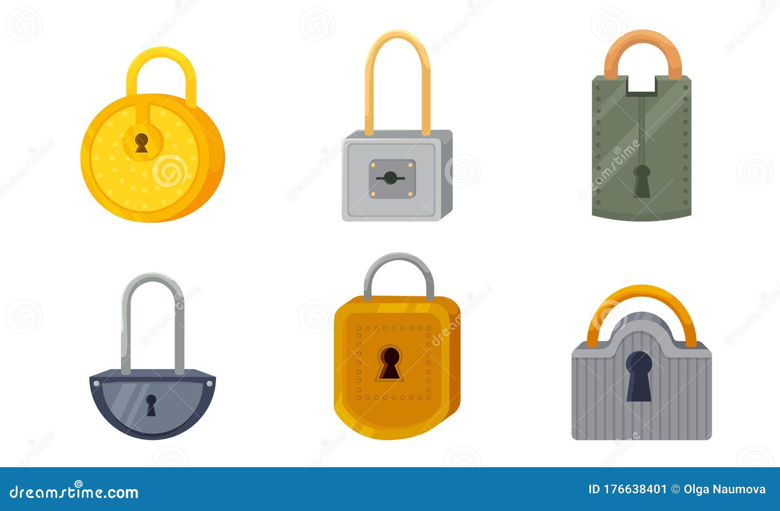 Set of Different Types of Padlocks. Vector Illustration in Flat Cartoon ...