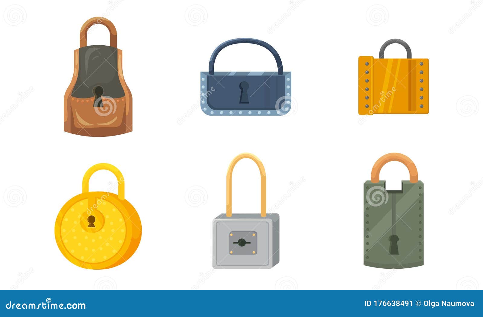 Set of Different Types of Padlocks. Vector Illustration in Flat Cartoon ...