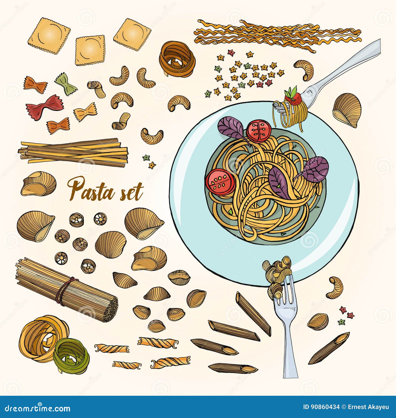 Types Of Pasta Vector Illustration. Labeled Italian Cuisine Shapes ...