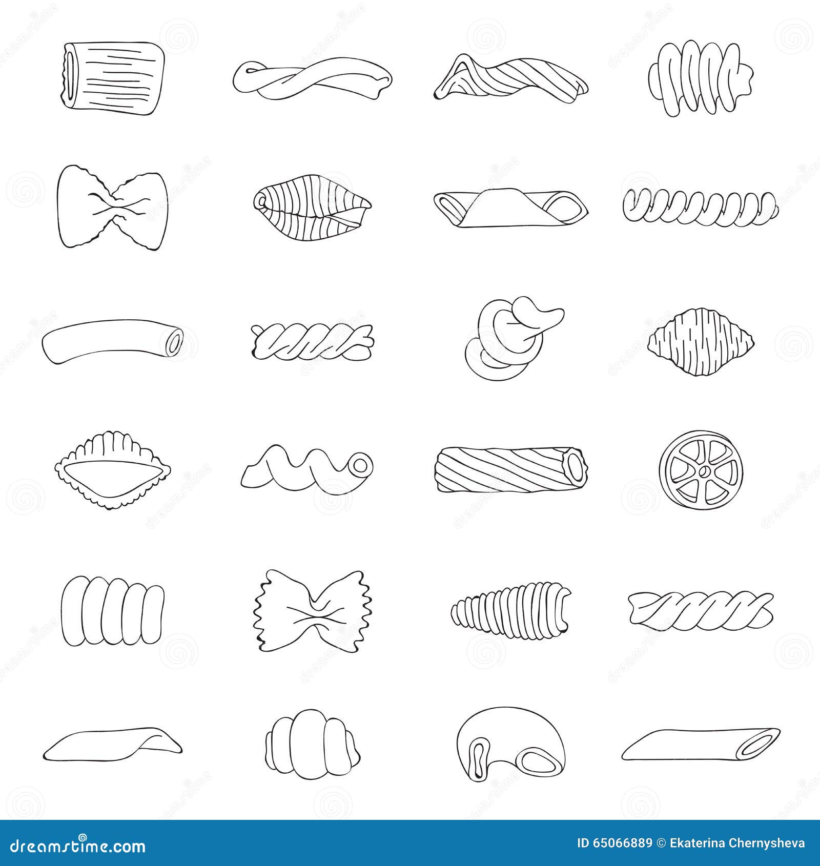Types Of Pasta Vector Illustration. Labeled Italian Cuisine Shapes ...