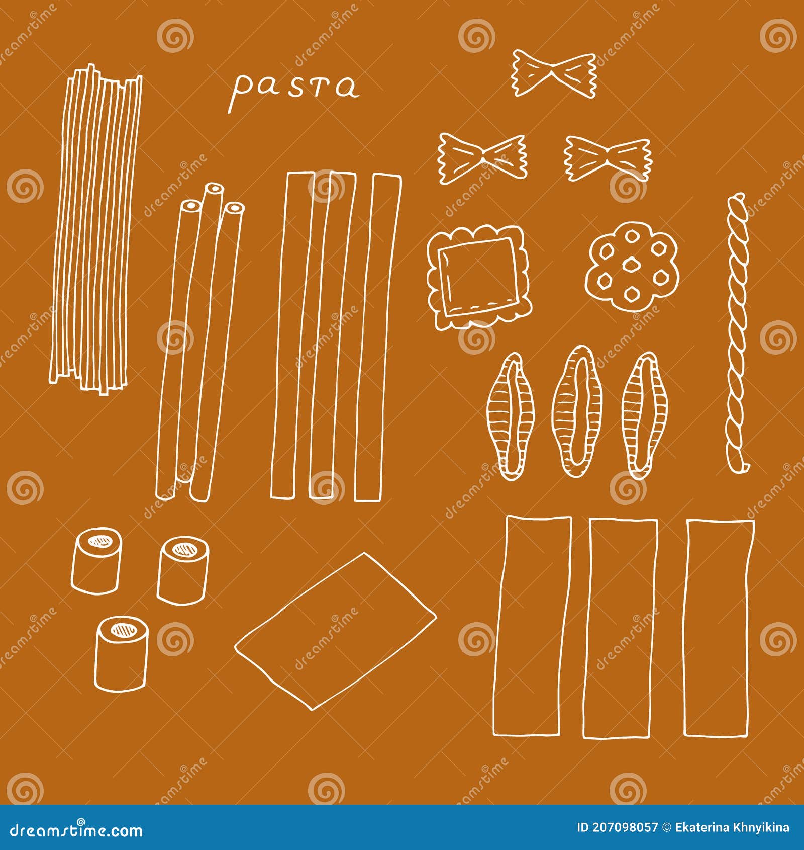 Set of Different Types of Pasta, Vector Illustration, Hand Drawing ...