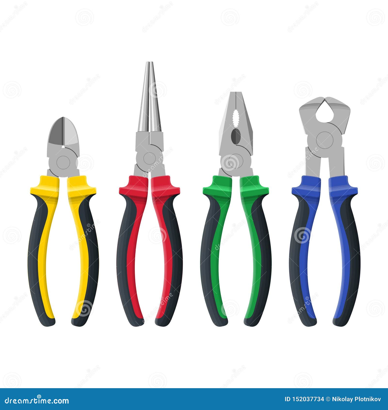 Set of Different Types of Pliers and Side Cutters Isolated on White ... Set of Different Types of Pliers and Side Cutters Isolated on White ...