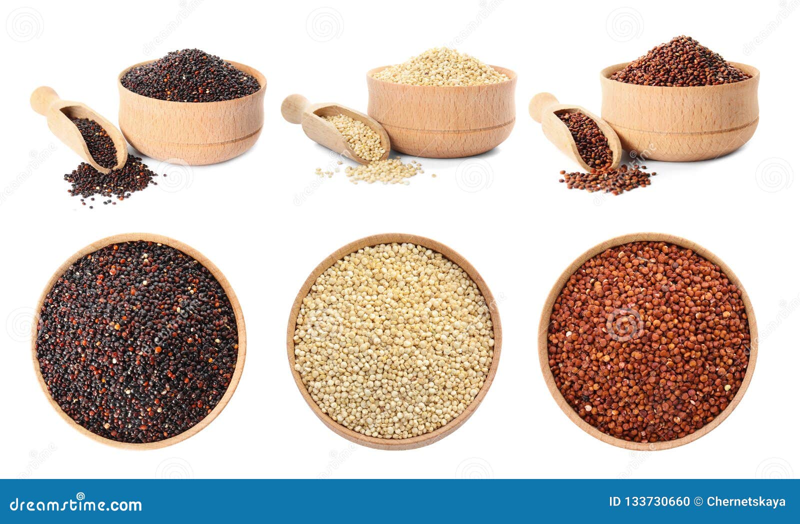 Set with Different Types of Quinoa in Bowls Stock Photo - Image of ...