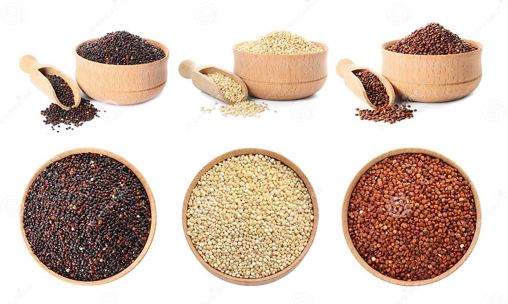 Set with Different Types of Quinoa in Bowls Stock Photo - Image of ...