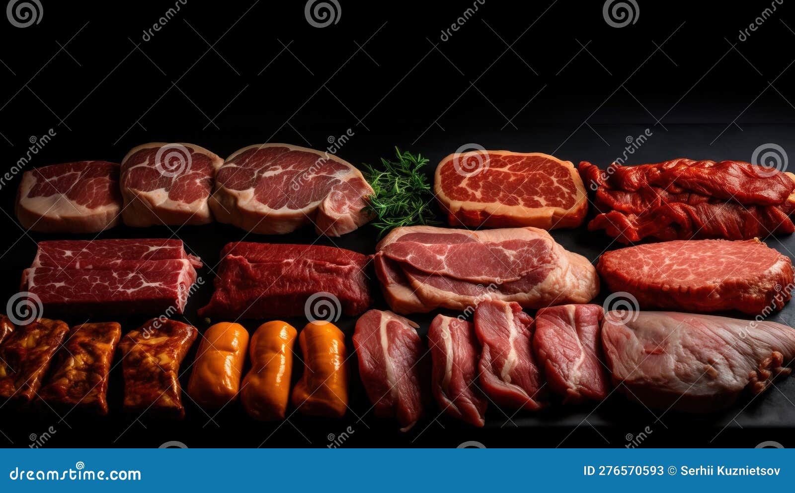 Set of Different Types of Raw Meat. Top View on the Table. Black ...