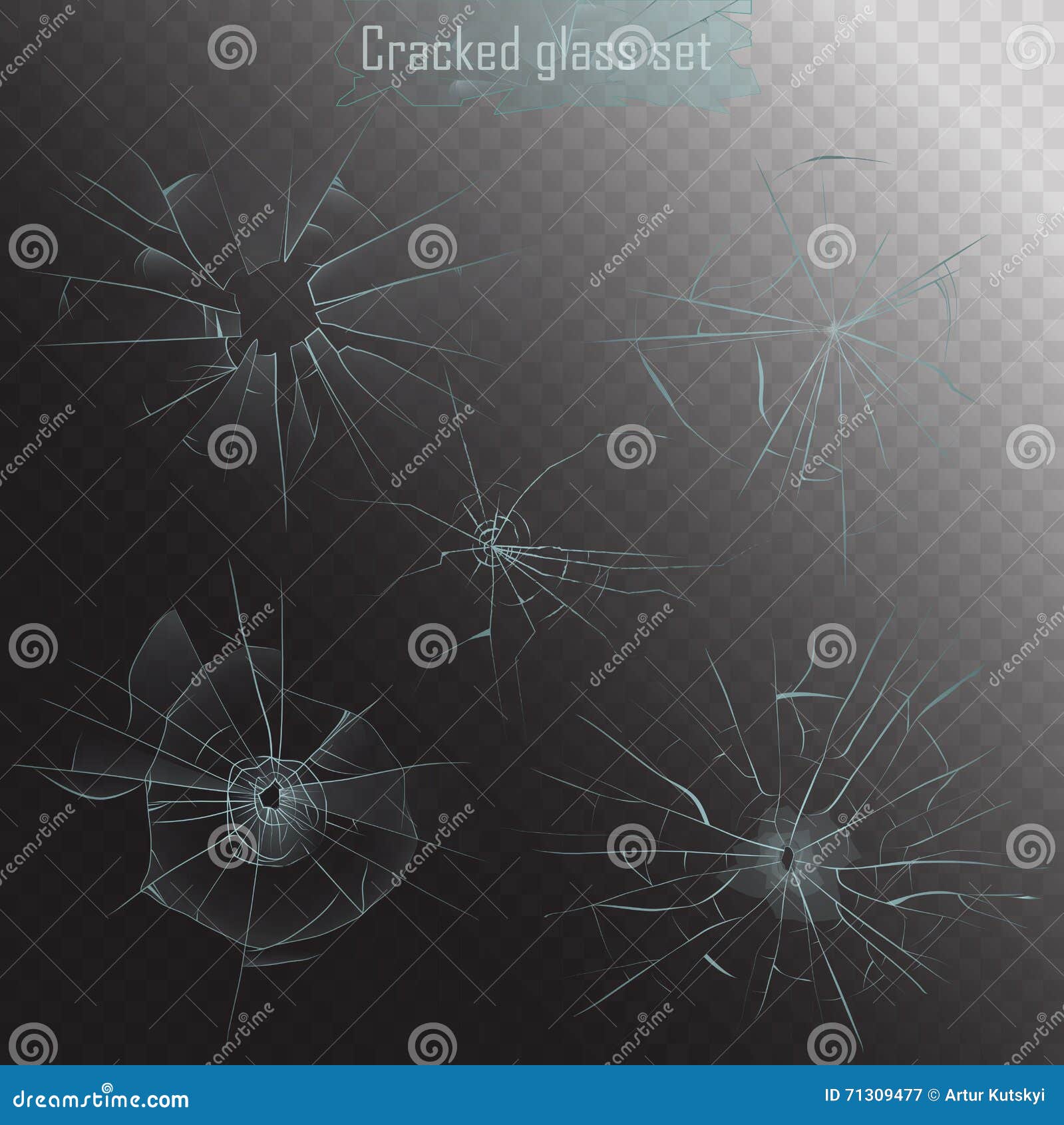 Set of Different Types of Realistic Broken Glass Crack on Alpha ...