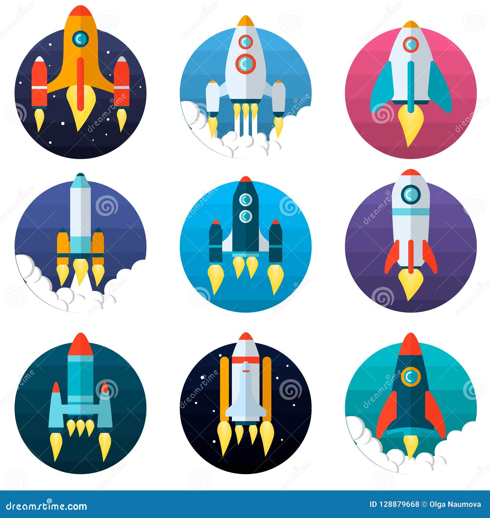 Set of Different Types of Rocket. Technological Ships. Cartoon Design ...