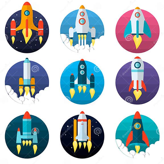 Set of Different Types of Rocket. Technological Ships. Cartoon Design ...