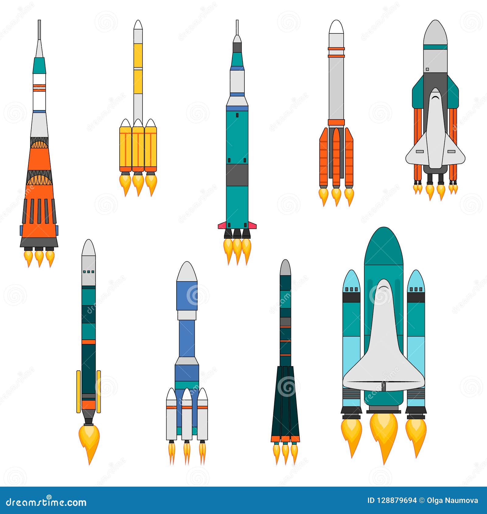 Set of Different Types of Rocket. Technological Ships. Cartoon Design ...