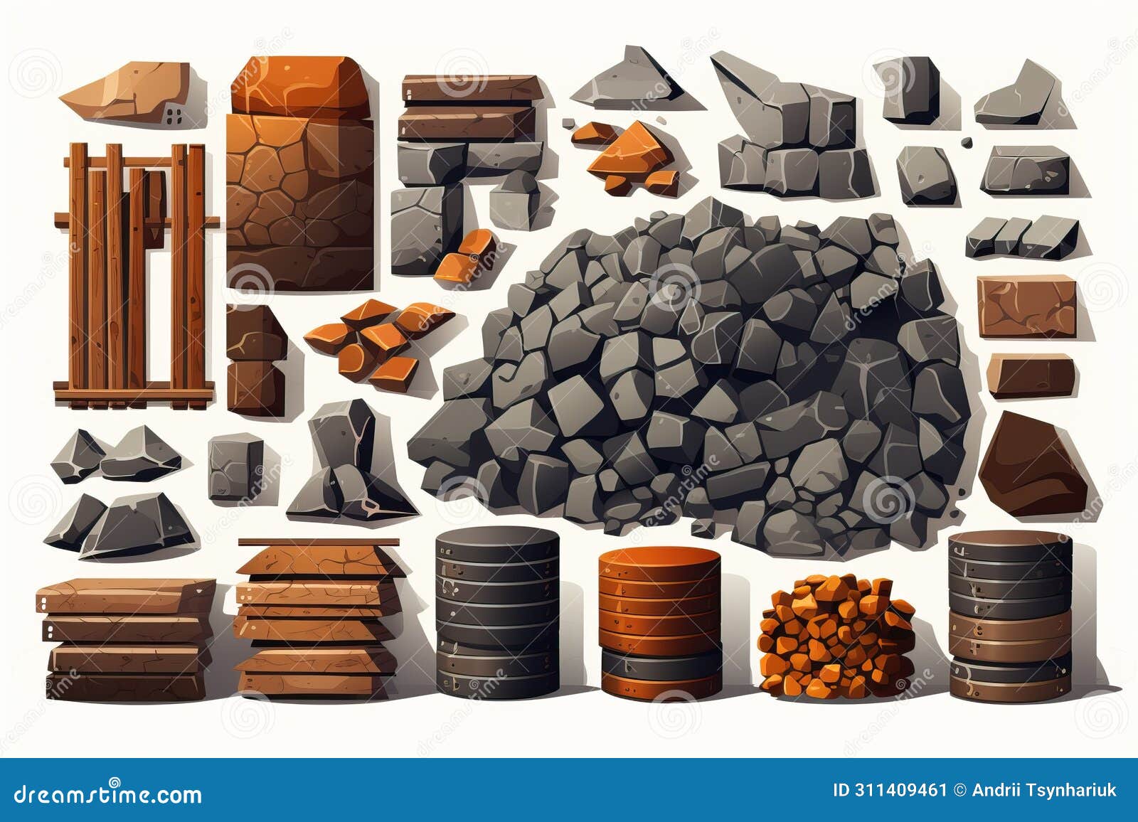 A Set of Different Types of Rocks on a White Background. Stock ...