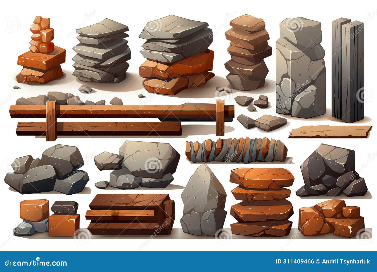 A Set of Different Types of Rocks on a White Background. Stock ...