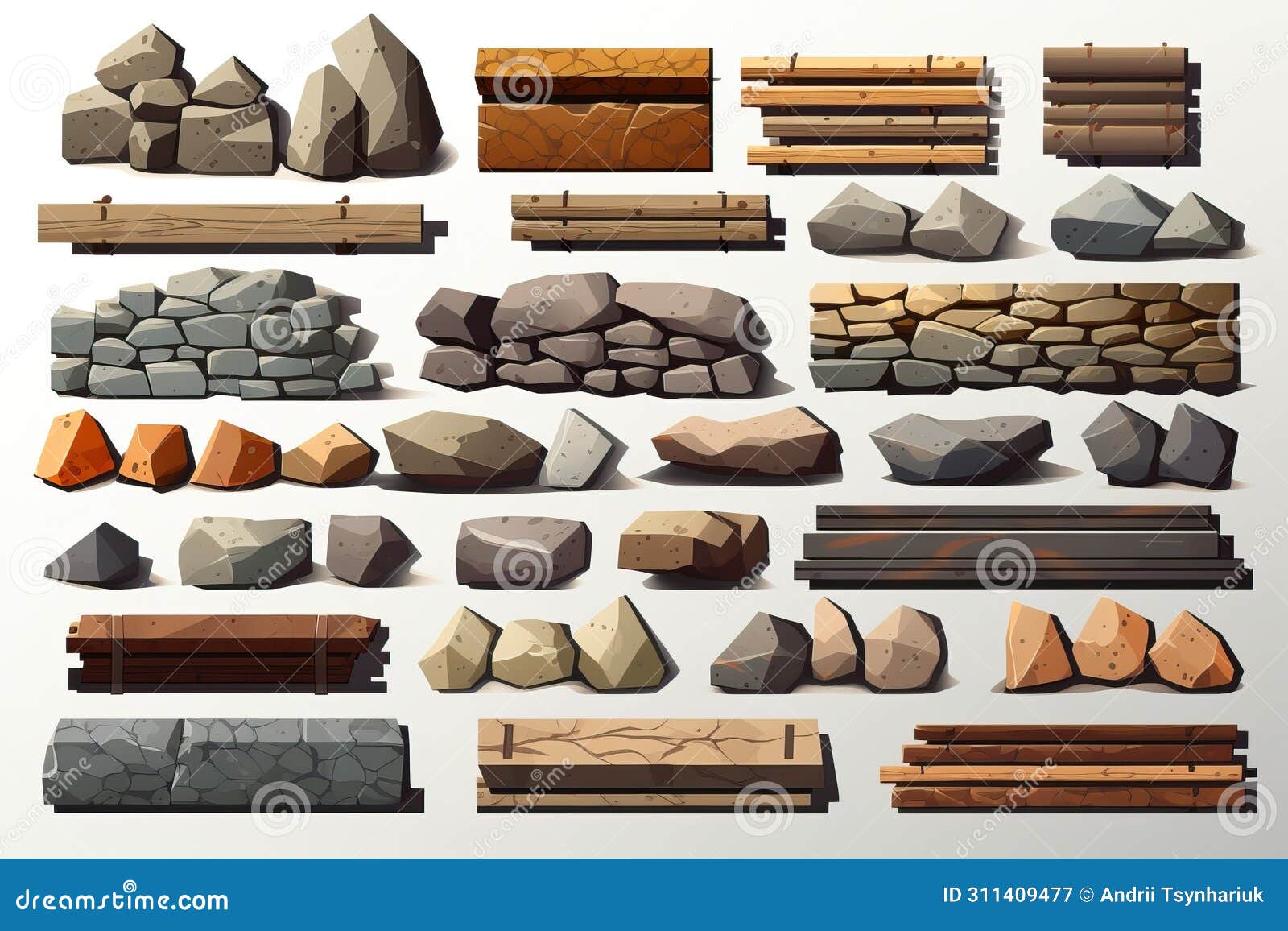A Set of Different Types of Rocks on a White Background. Stock ...