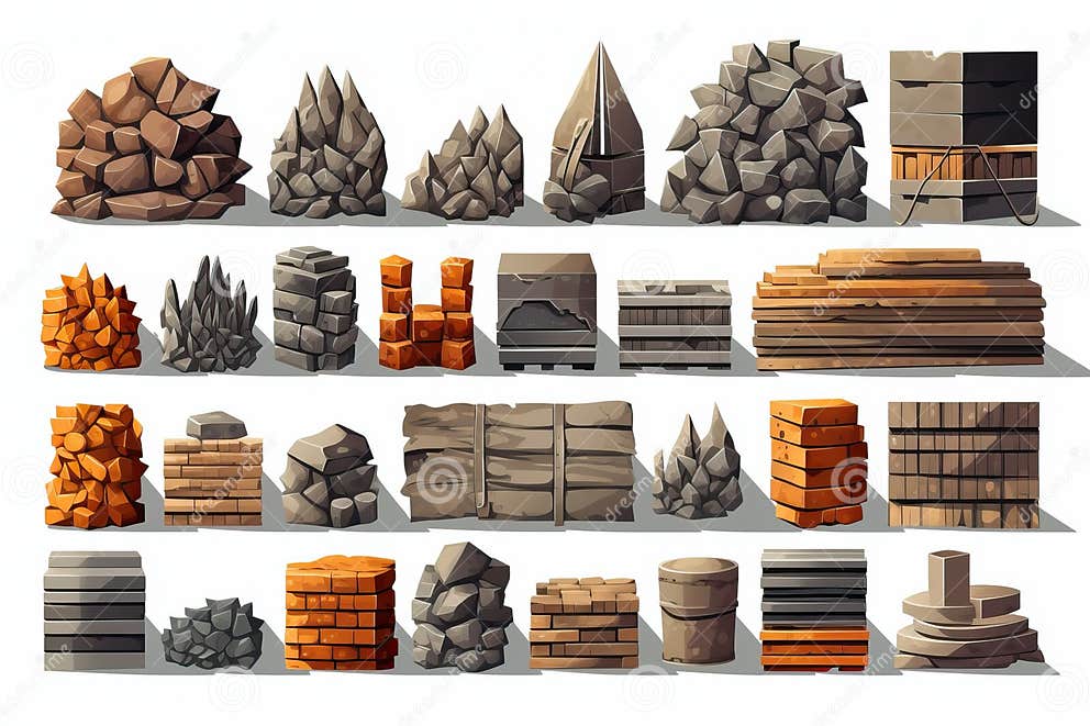 A Set of Different Types of Rocks on a White Background. Stock ...