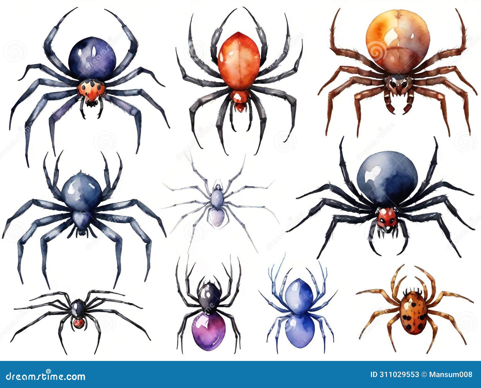 Set of Different Types of Spiders Stock Illustration - Illustration of ...
