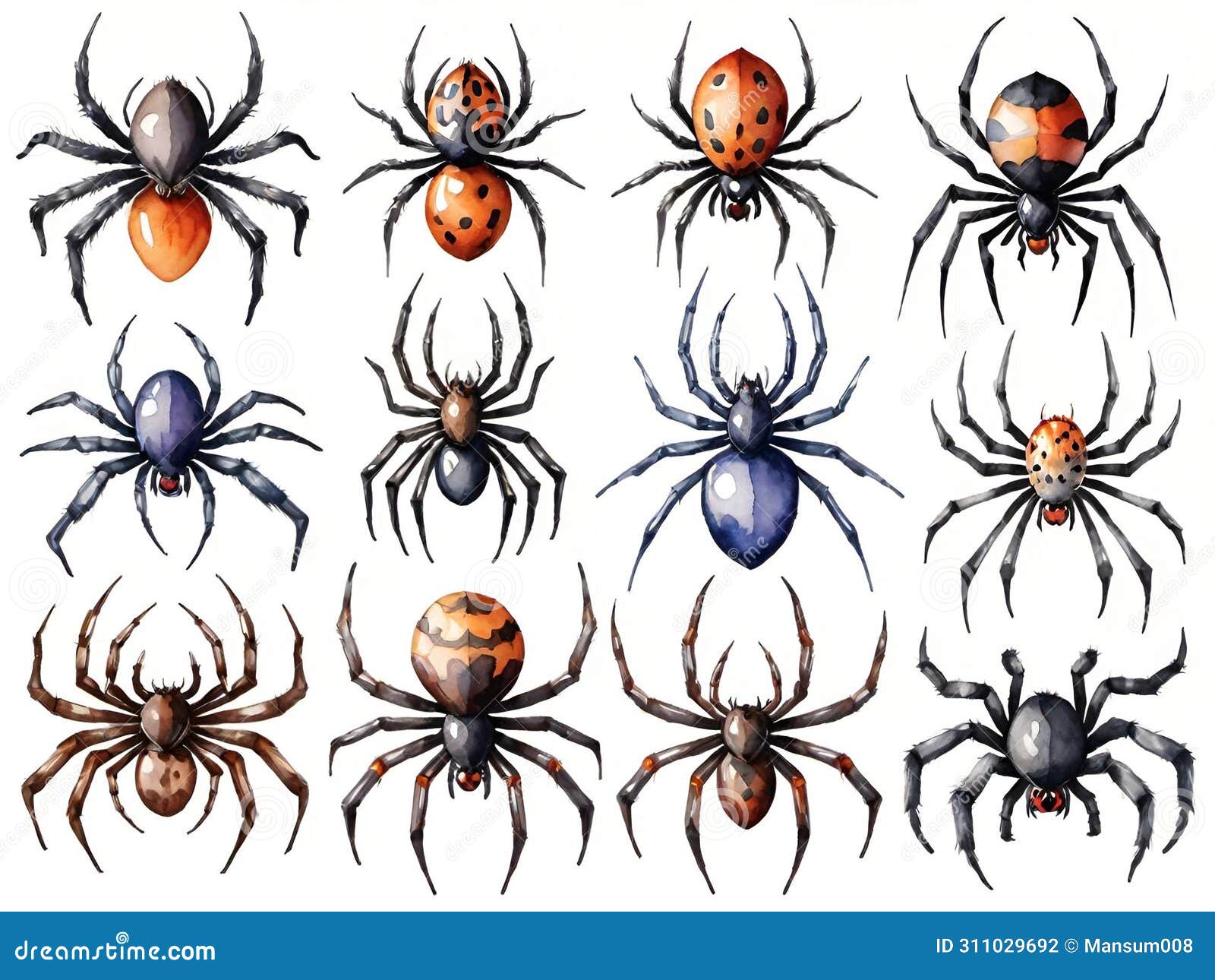 Set of Different Types of Spiders Stock Illustration - Illustration of ...