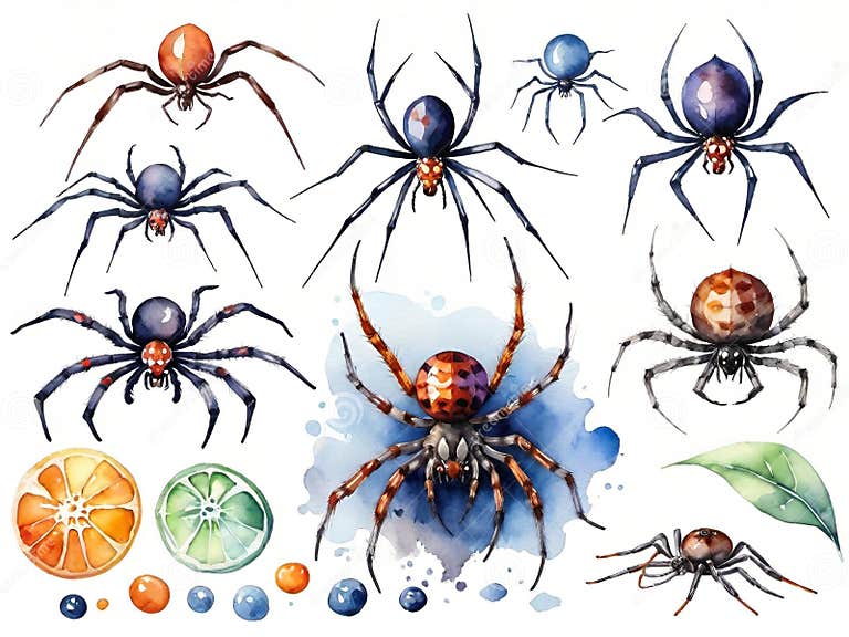 Set of Different Types of Spiders Stock Illustration - Illustration of ...