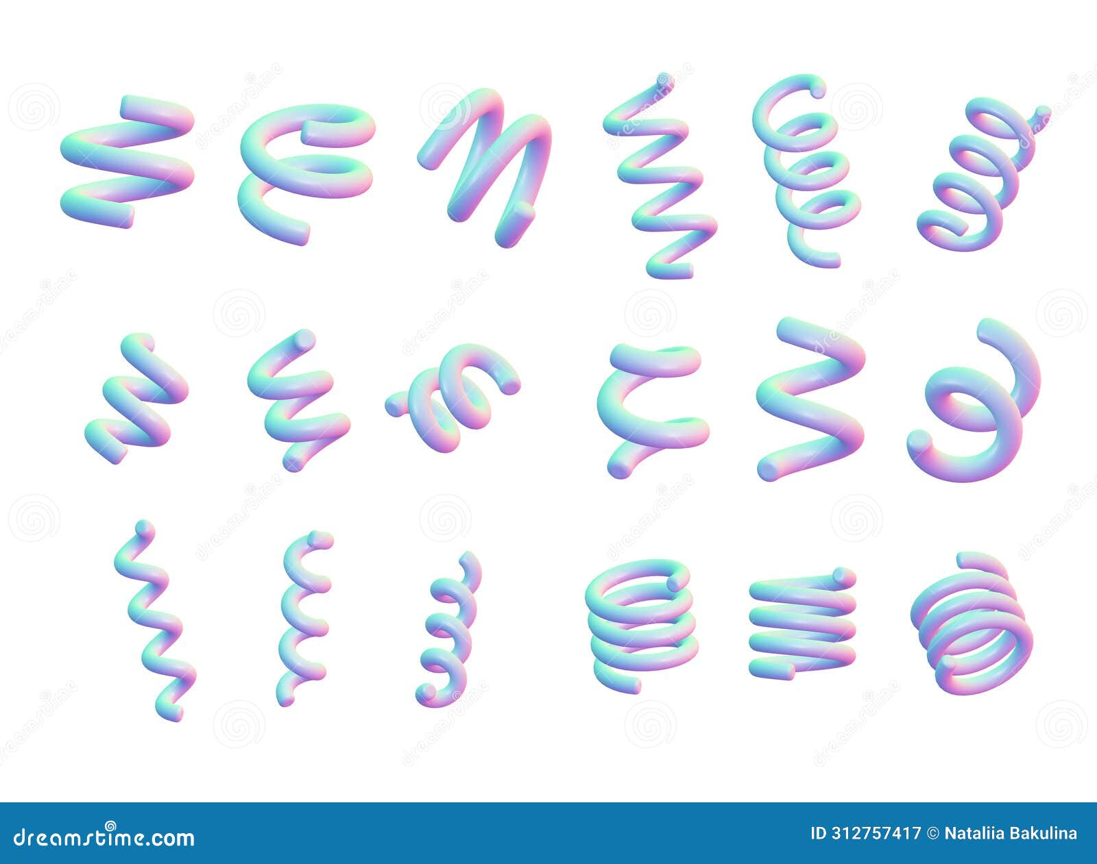 Set of Different Types of Spirals. 3d Multicolored Geometric Objects of ...