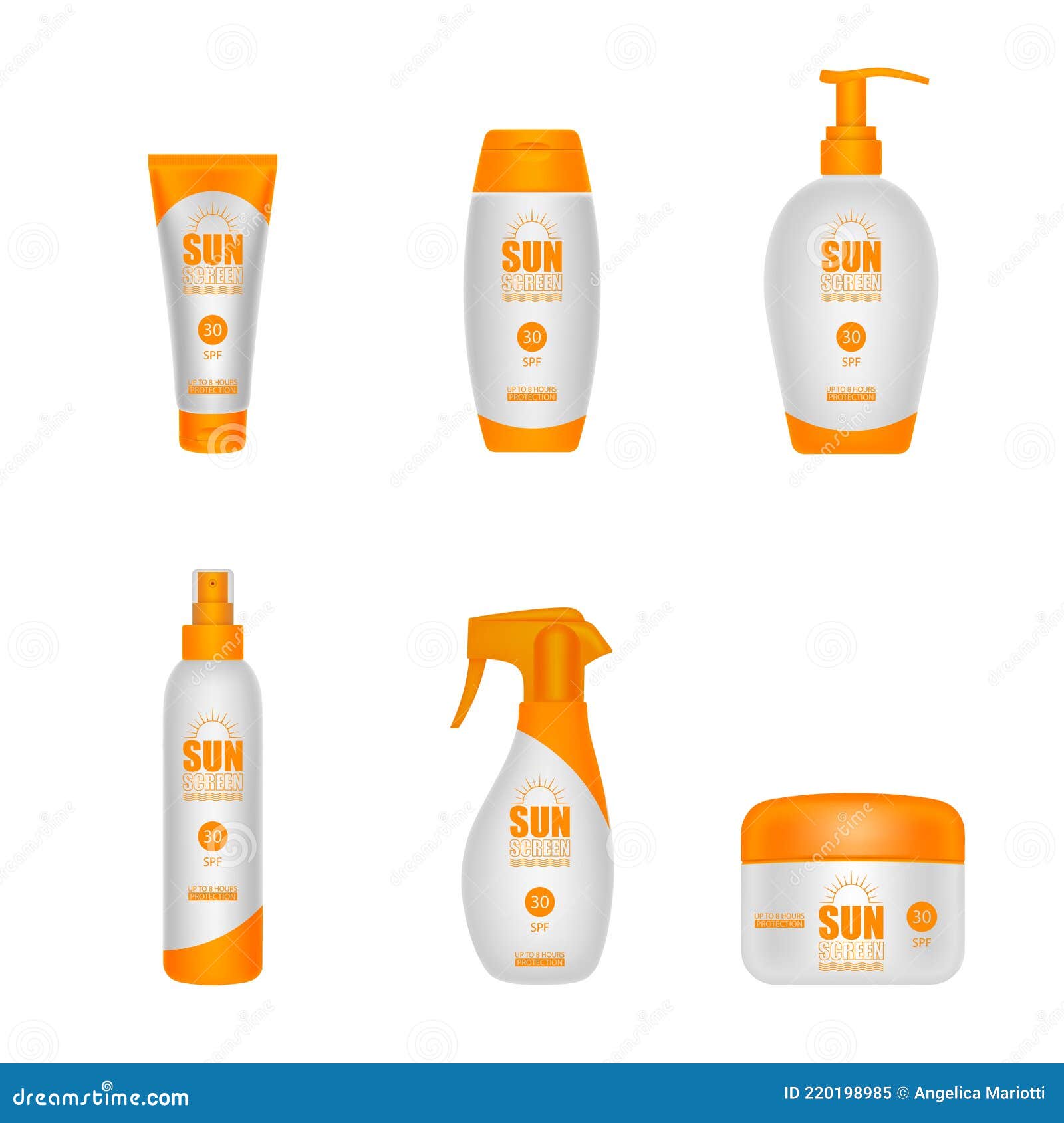 Set of Different Types of Sunscreen Bottles Stock Vector - Illustration ...