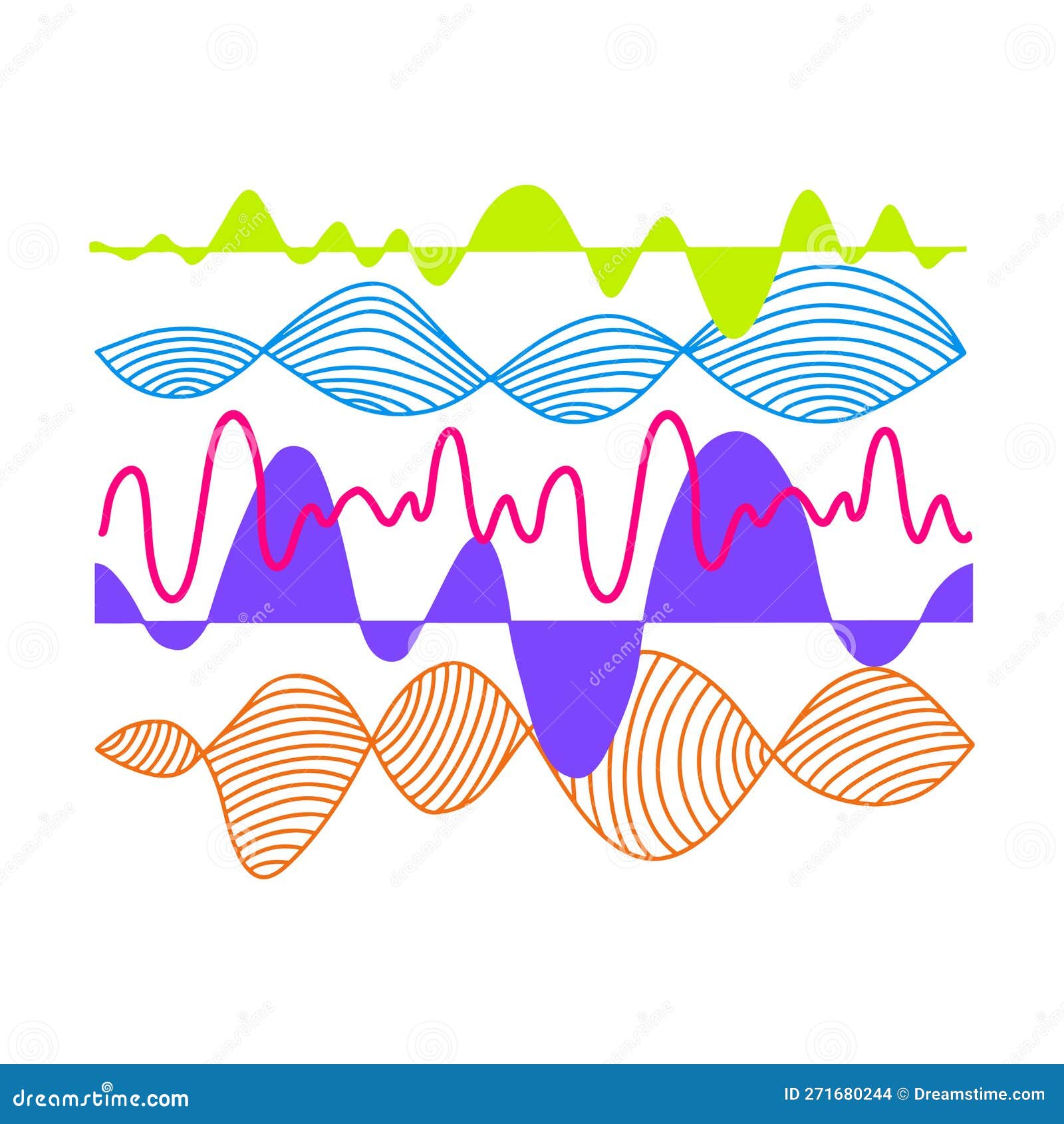 Set of Different Types of Waves. Abstract Geometric Elements Stock ...