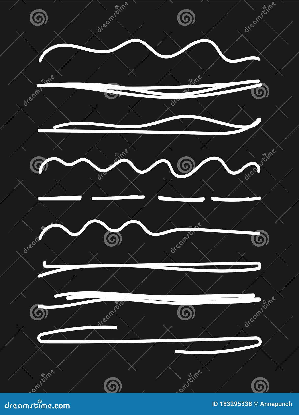 Set of Different Underlines Drawn by Hand. Collection of Uneven Lines ...