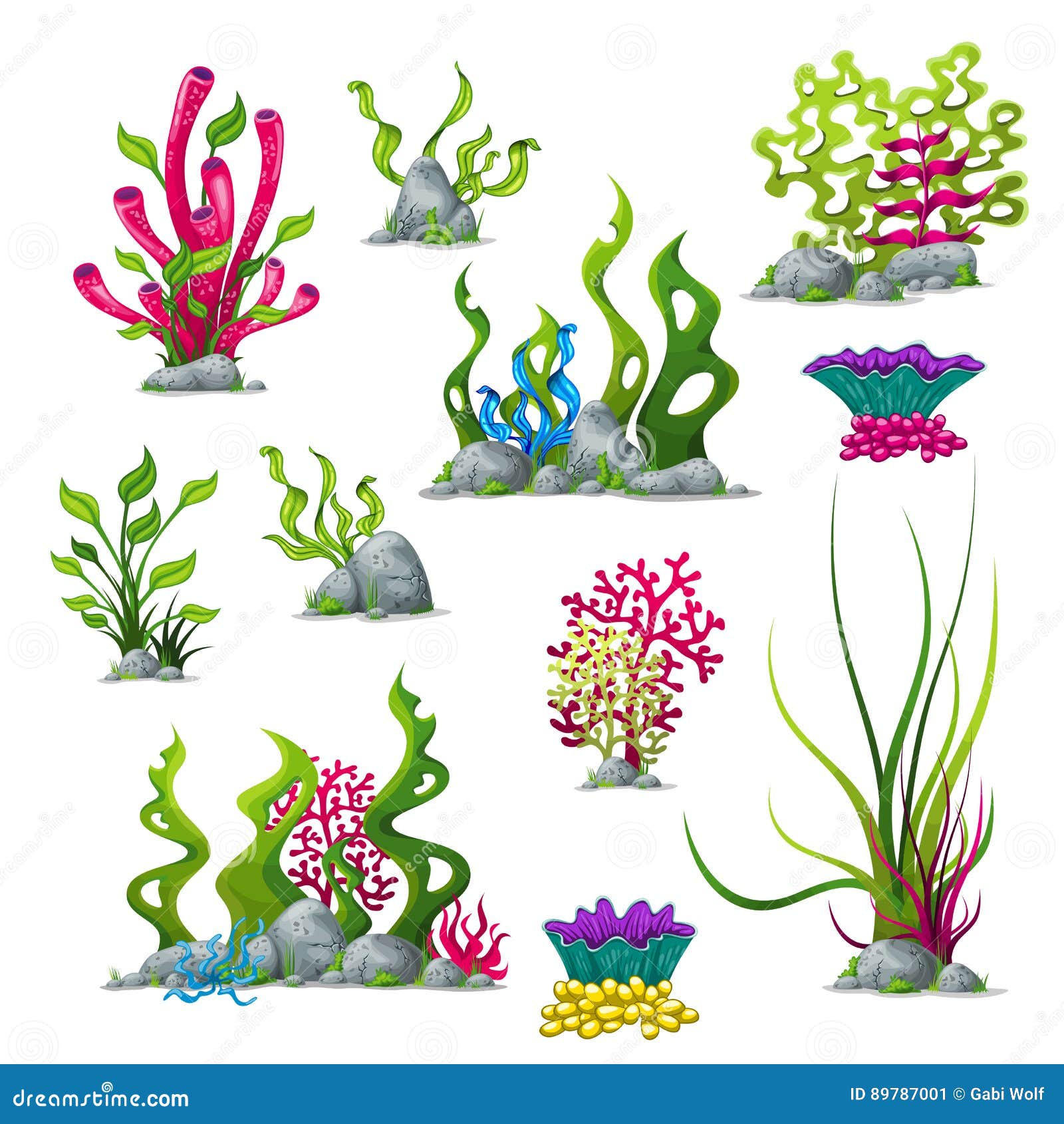 Set of Different Underwater Plants Stock Vector - Illustration of ...