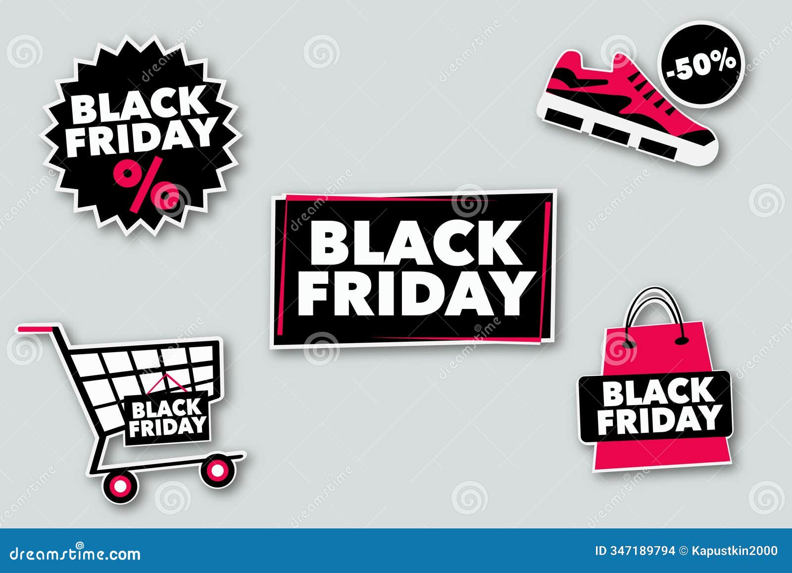 Set of Different Vector Black Friday Stickers in Red Color Stock Vector ...