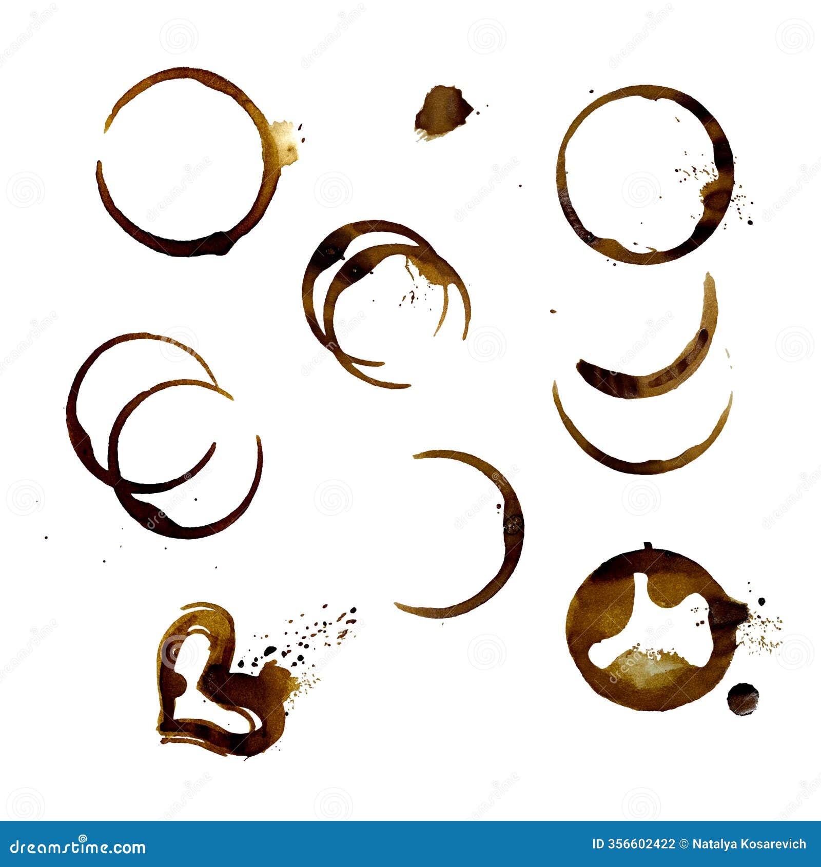 Set of Different Vector Coffee Spots, Coffee Cup Rings, Splatters ...