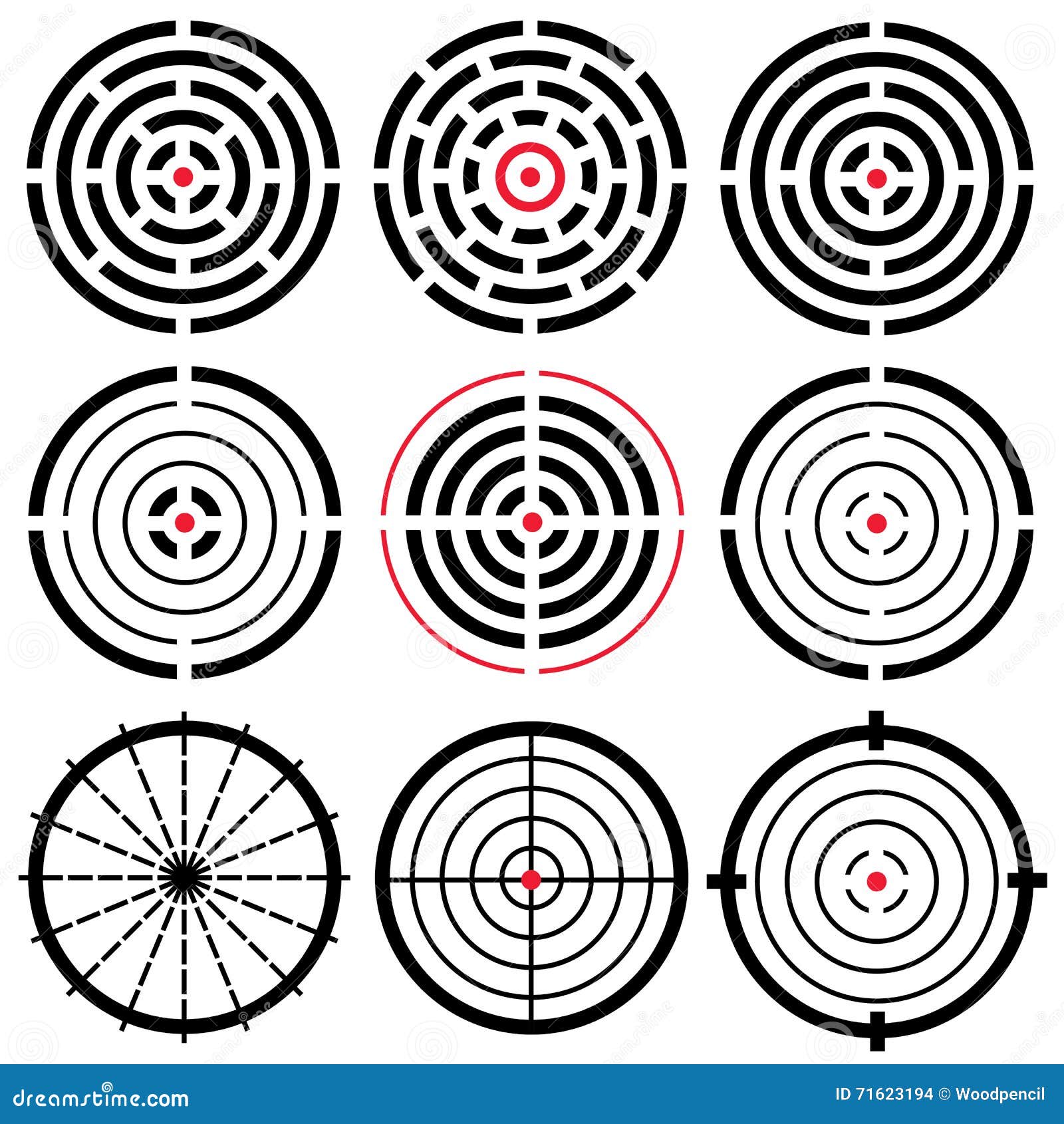 Set of 9 Different Vector Highly Detailed Crosshairs. Target Stock ...