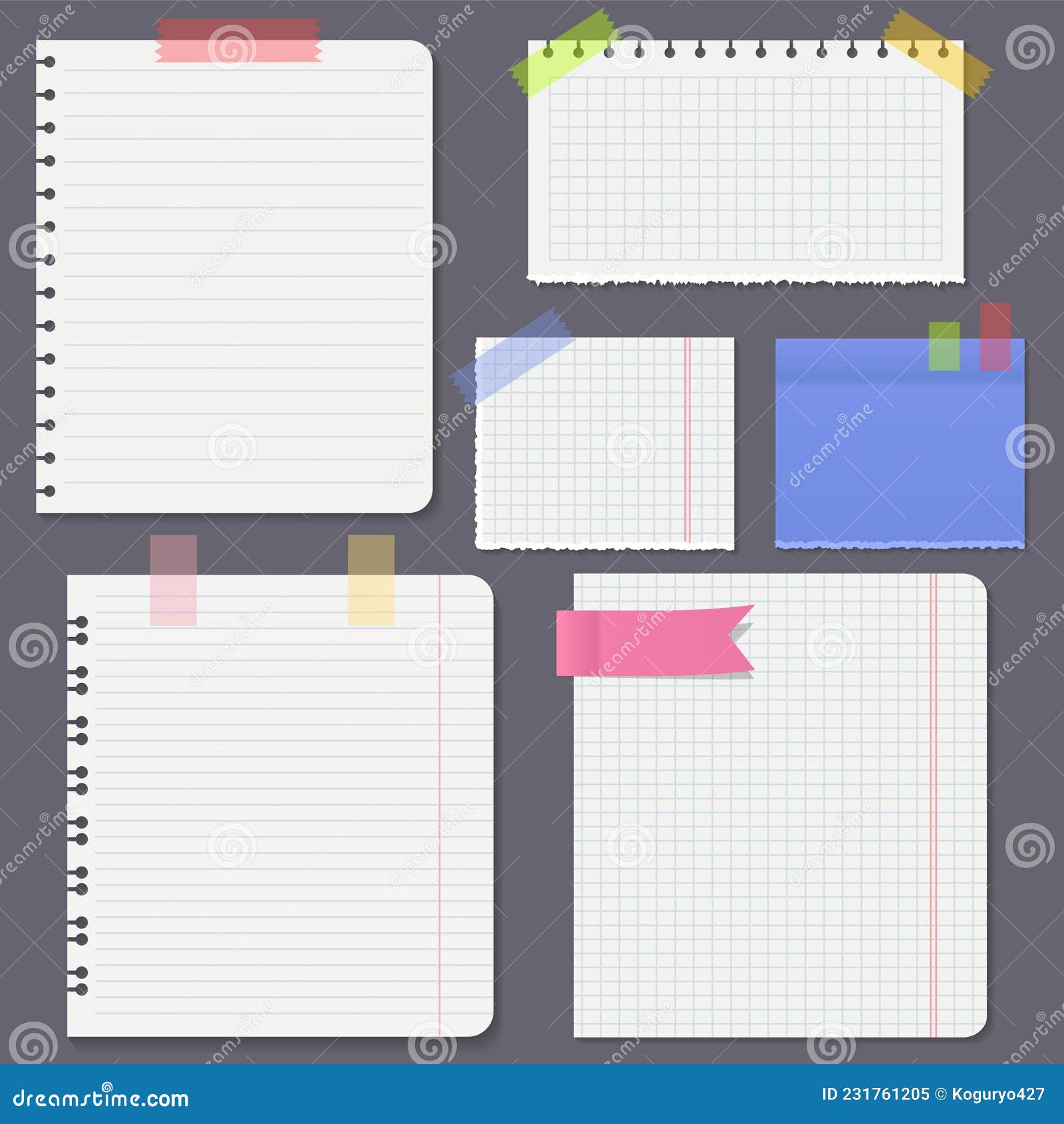 Set of Different Vector Note Papers. Vector Torn Paper Pieces, Blank ...