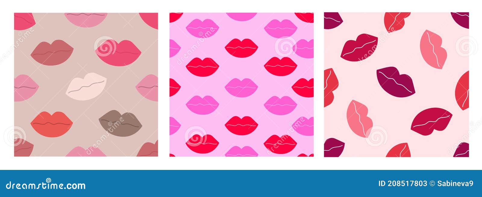 Set of Different Vector Seamless Lip Patterns. Stock Vector ...