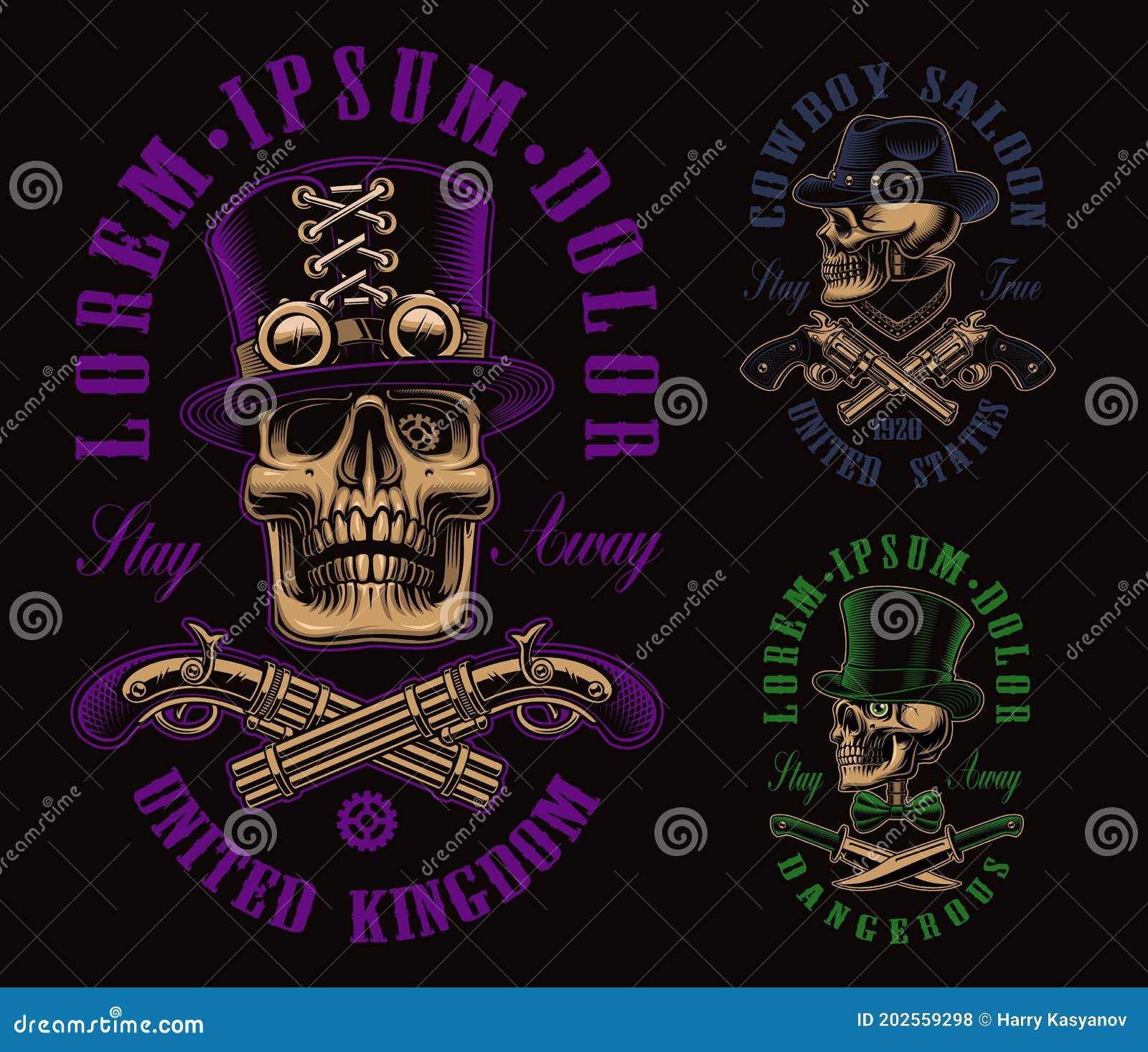 A Set of Different Vector Skulls Stock Vector - Illustration of ...