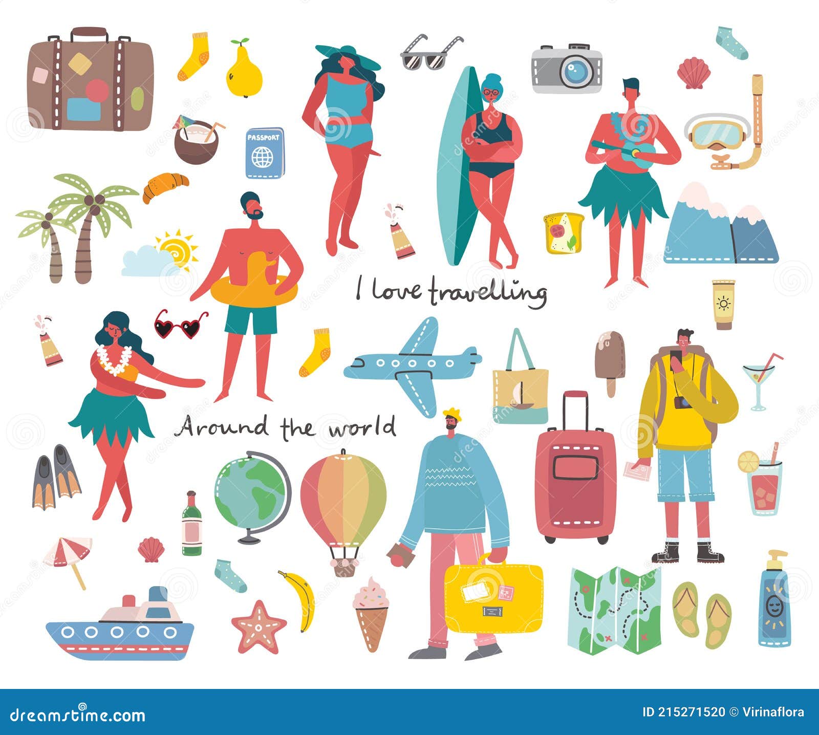 Set of Different Vector Summer People and Icons Stock Vector ...