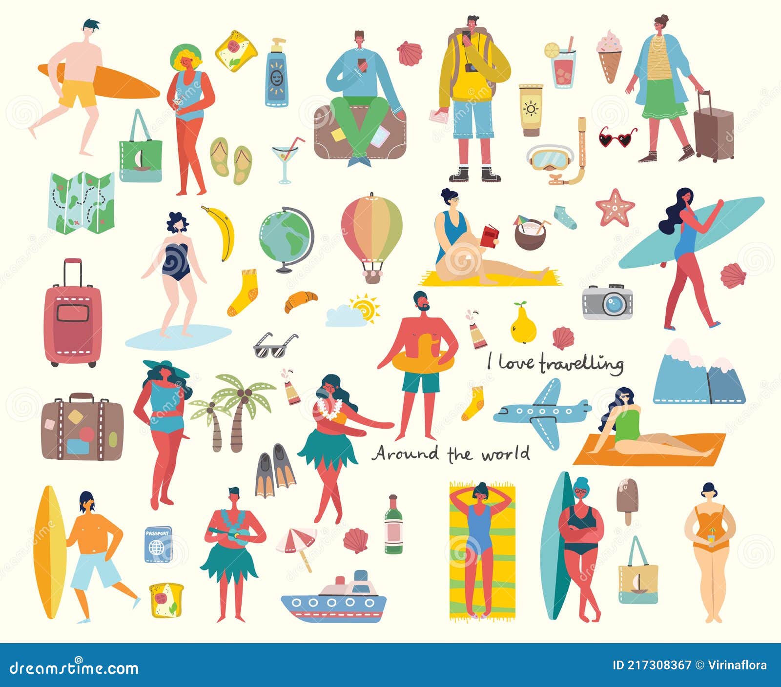 Set of Different Vector Summer People and Icons Stock Vector ...
