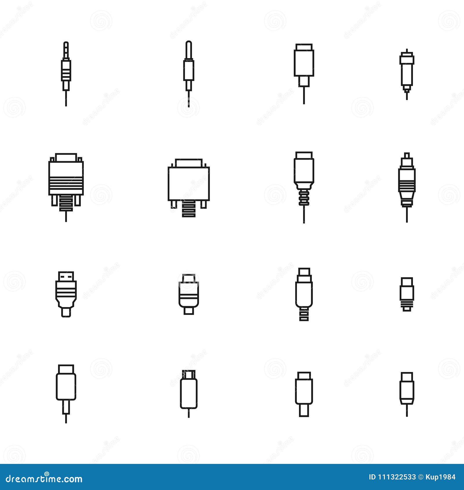 Set of Different Video and Audio Connectors, Vector Illustration. Stock ...