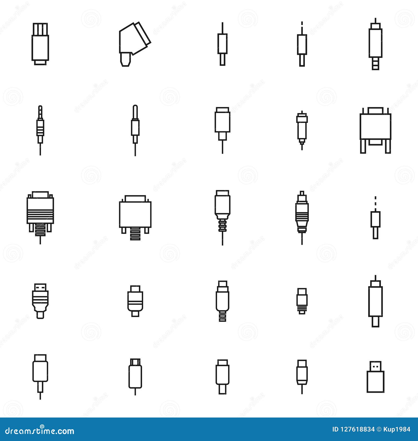 Set of Different Video and Audio Connectors, Vector Illustration. Stock ...