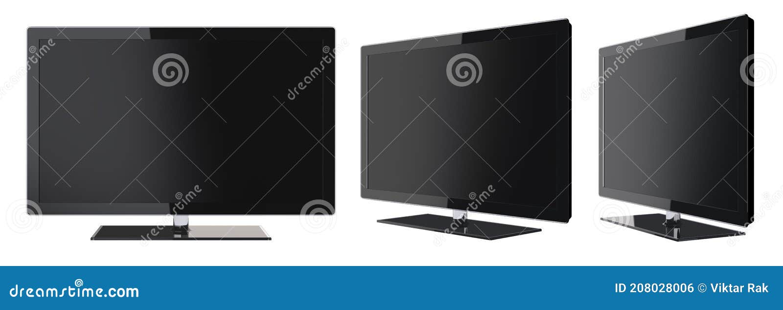 Set of Different Viewing Angles of Modern Black Monitors with Glass ...