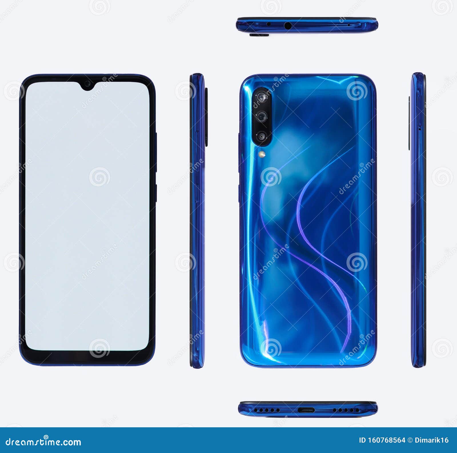 Set of Different Views of Blue Smartphone Stock Photo - Image of back ...