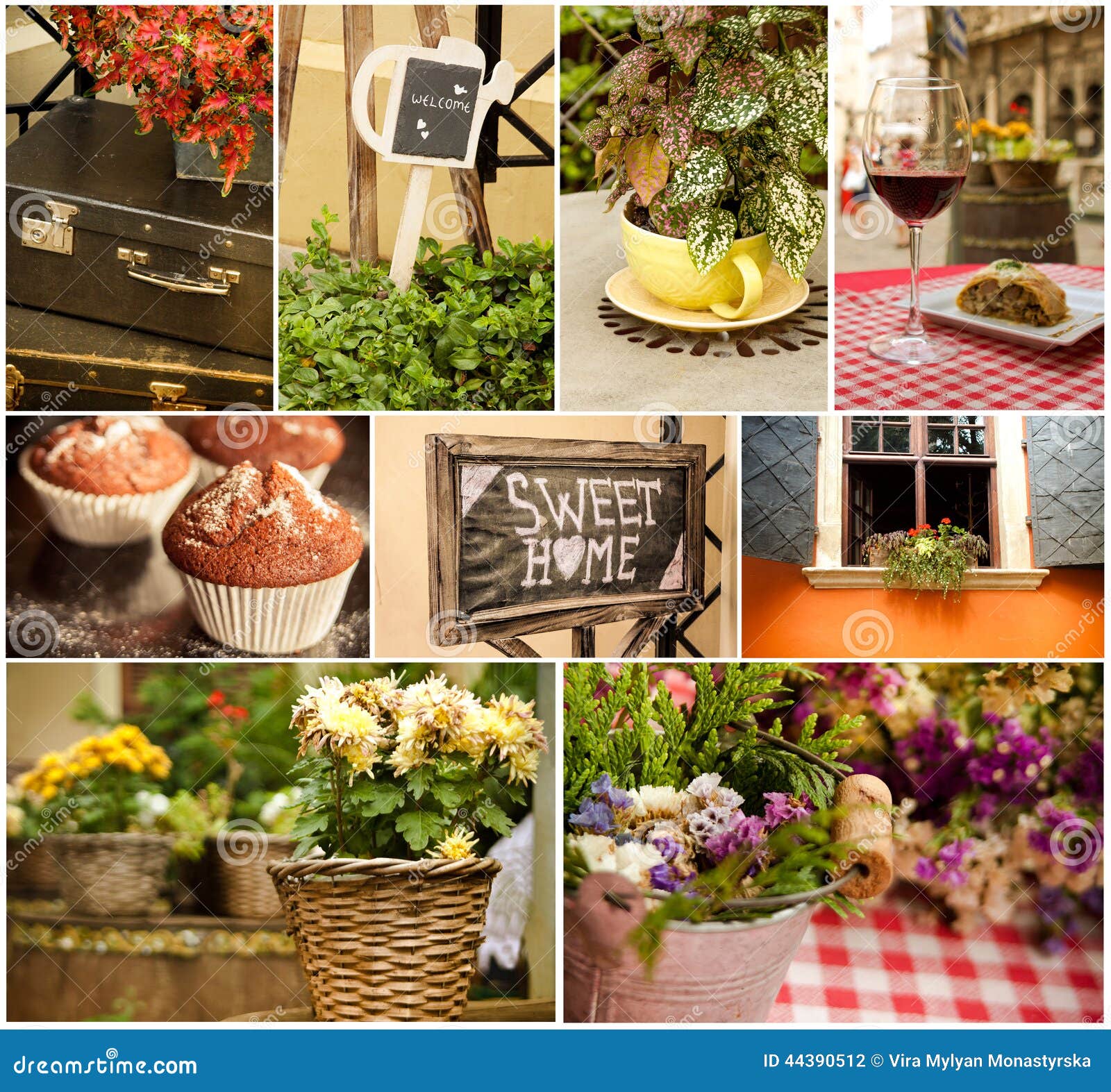 Set of Different Vintage Decor Photos Stock Photo - Image of garden ...